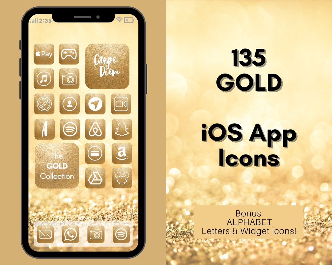 GOLD Aesthetic Ios 14 App Icons, 135 Gold iPhone App Icons, Gold Home ...