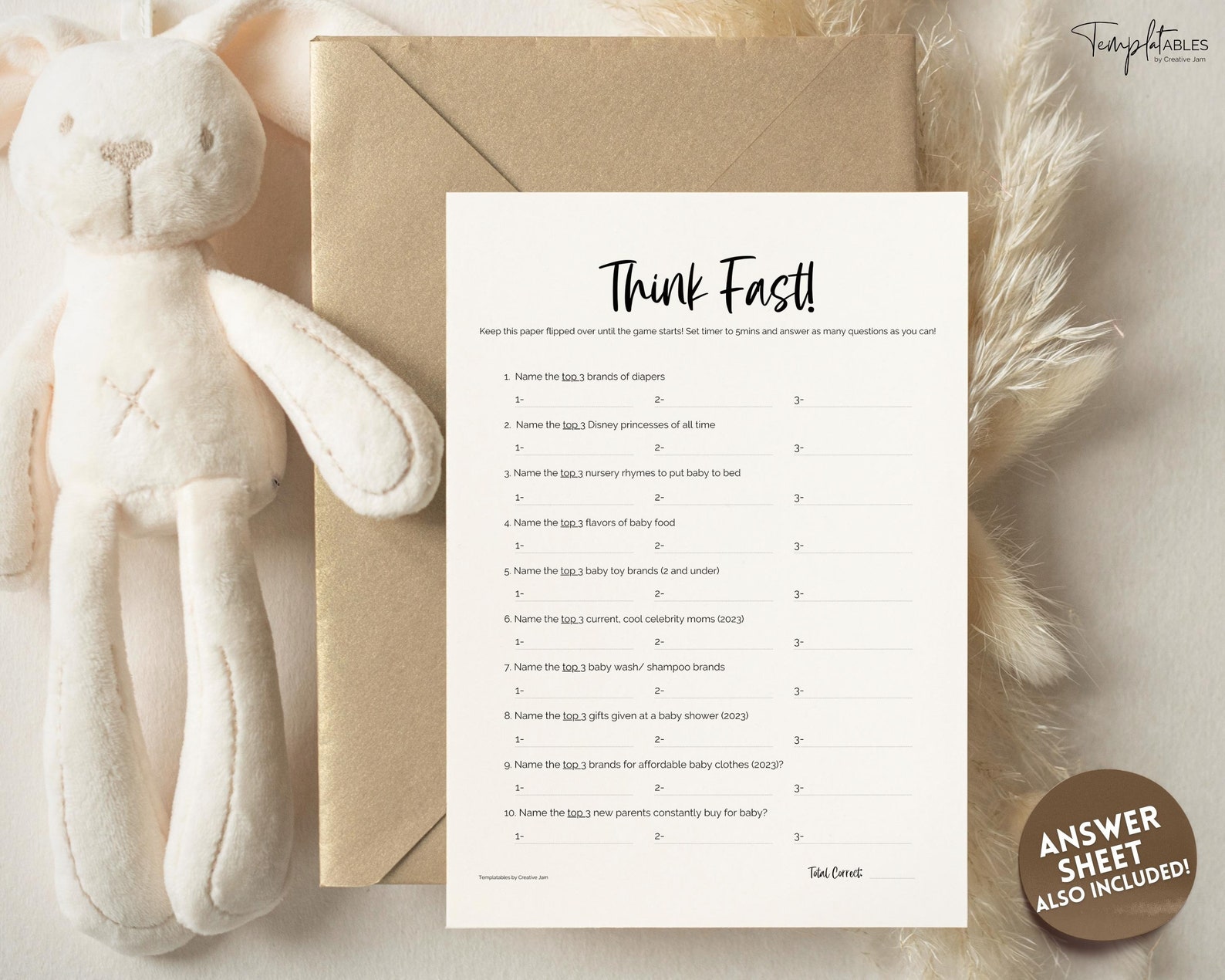 Think Fast Baby Shower Game, Printable Baby Shower Games Template ...