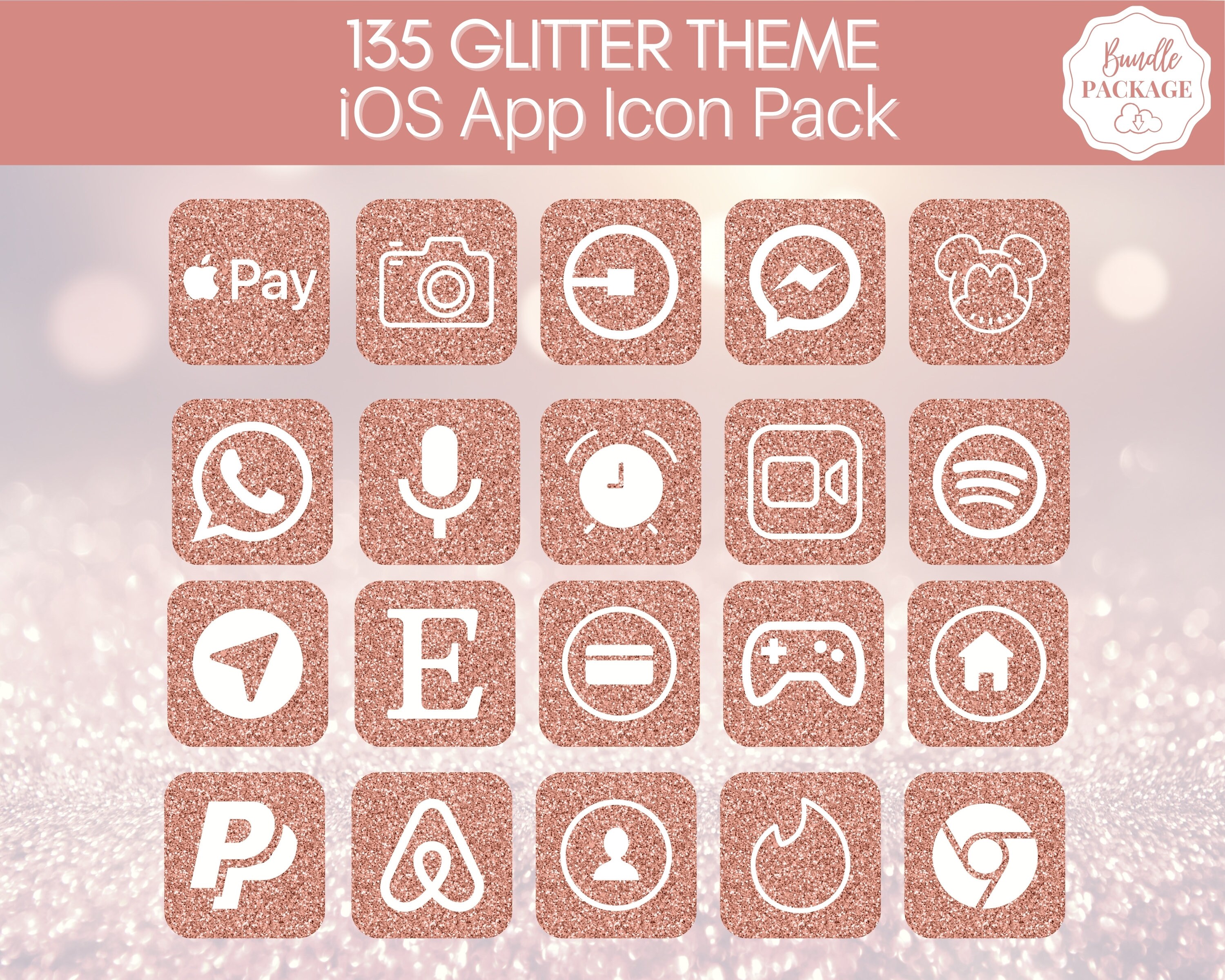 GLITTER Theme Ios 14 App Icons 135 Rose Gold Iphone App | Etsy