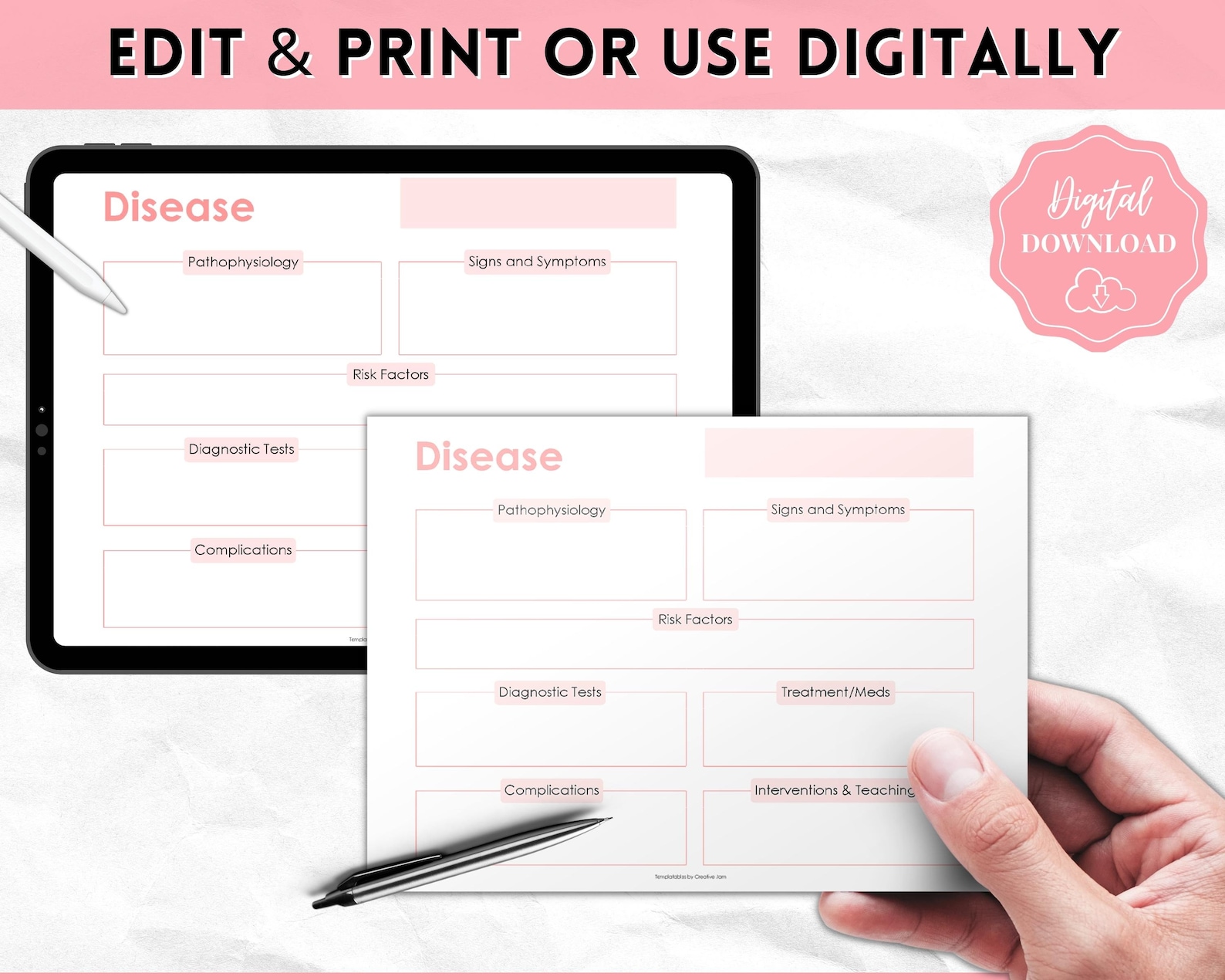 EDITABLE Nursing Patho Disease Template Pathophysiology - Etsy