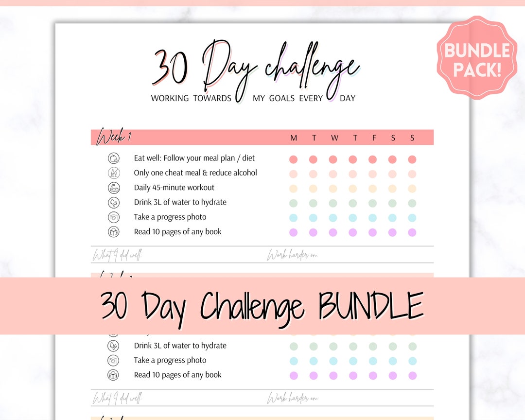 30 Day Challenge Tracker, EDITABLE 30 Day Habit Tracker Printable ...