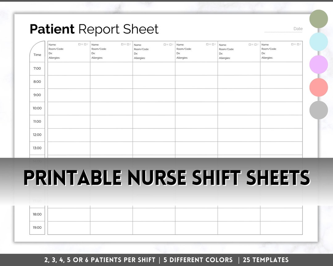 Nurse SHIFT Report Sheet Bundle, 5 Colors, Nurse Brain, ICU Nurse ...
