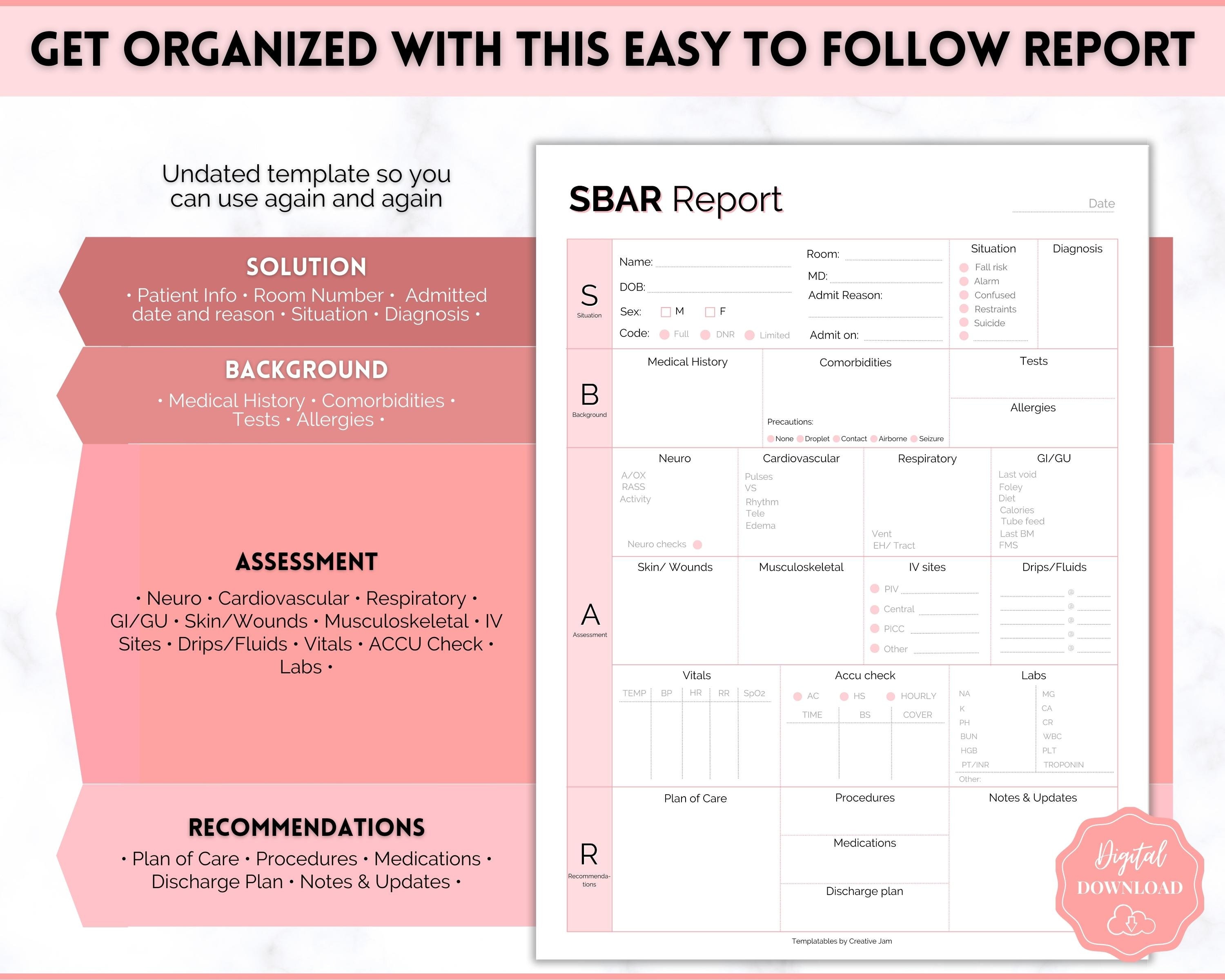 SBAR Nurse Report Sheet Nurse Brain Sheet ICU Nurse Report - Etsy UK