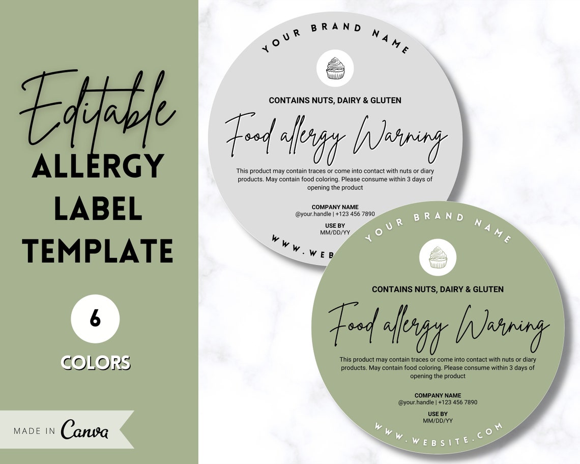 EDITABLE Allergy Label Template Allergen Label Allergy | Etsy