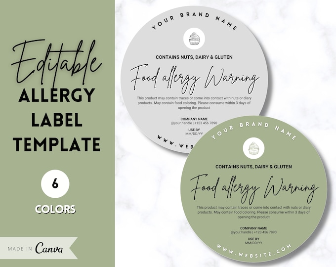 Editable Food Allergy Label Template, Cake Baker Labels, Cake Maker ...