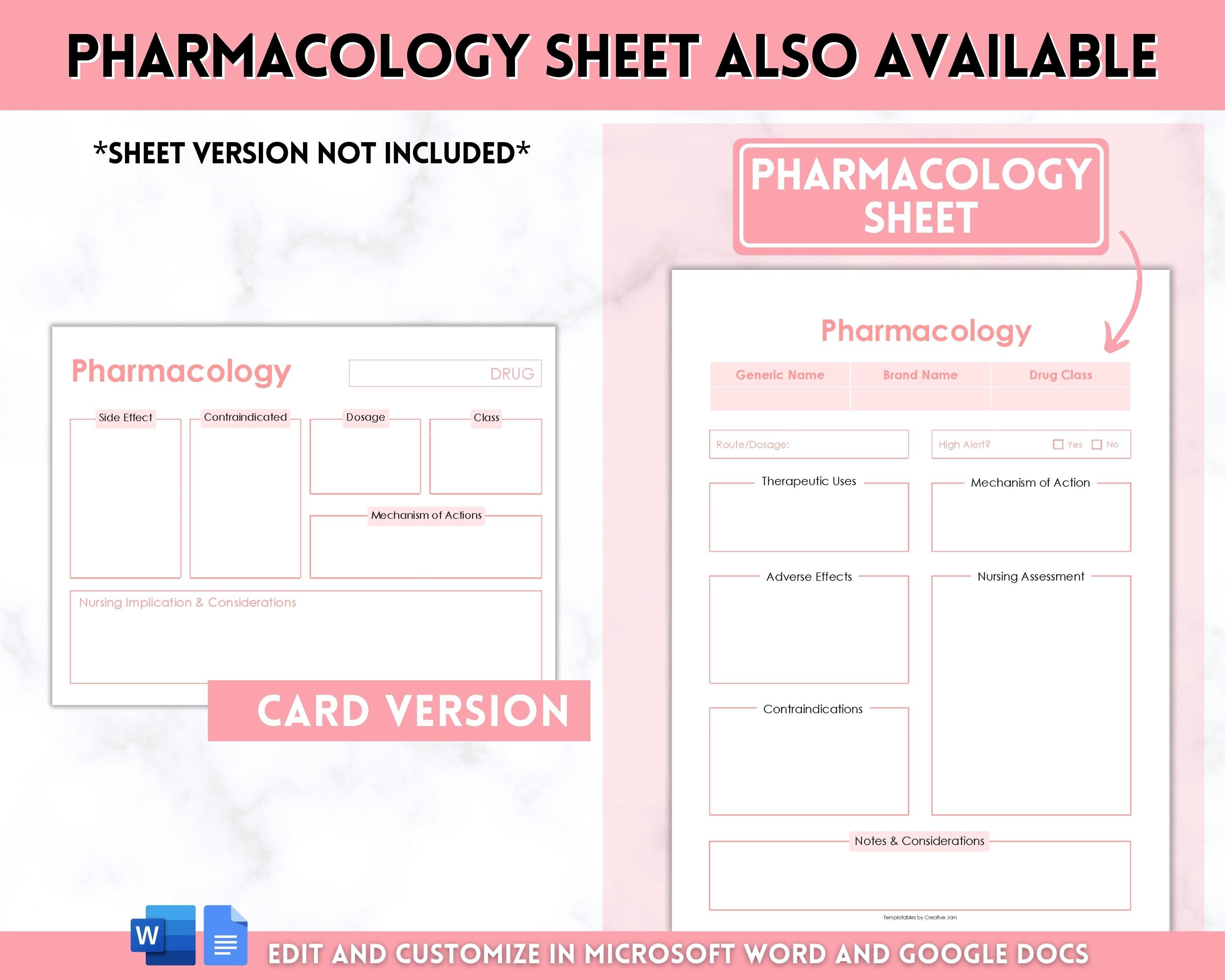 EDITABLE Pharmacology Drug Card Template Nursing Printable - Etsy Canada