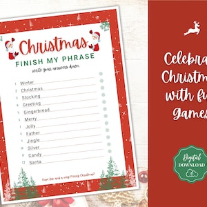 Holiday Finish My Phrase Game! Christmas Game Printables, Xmas Party ...