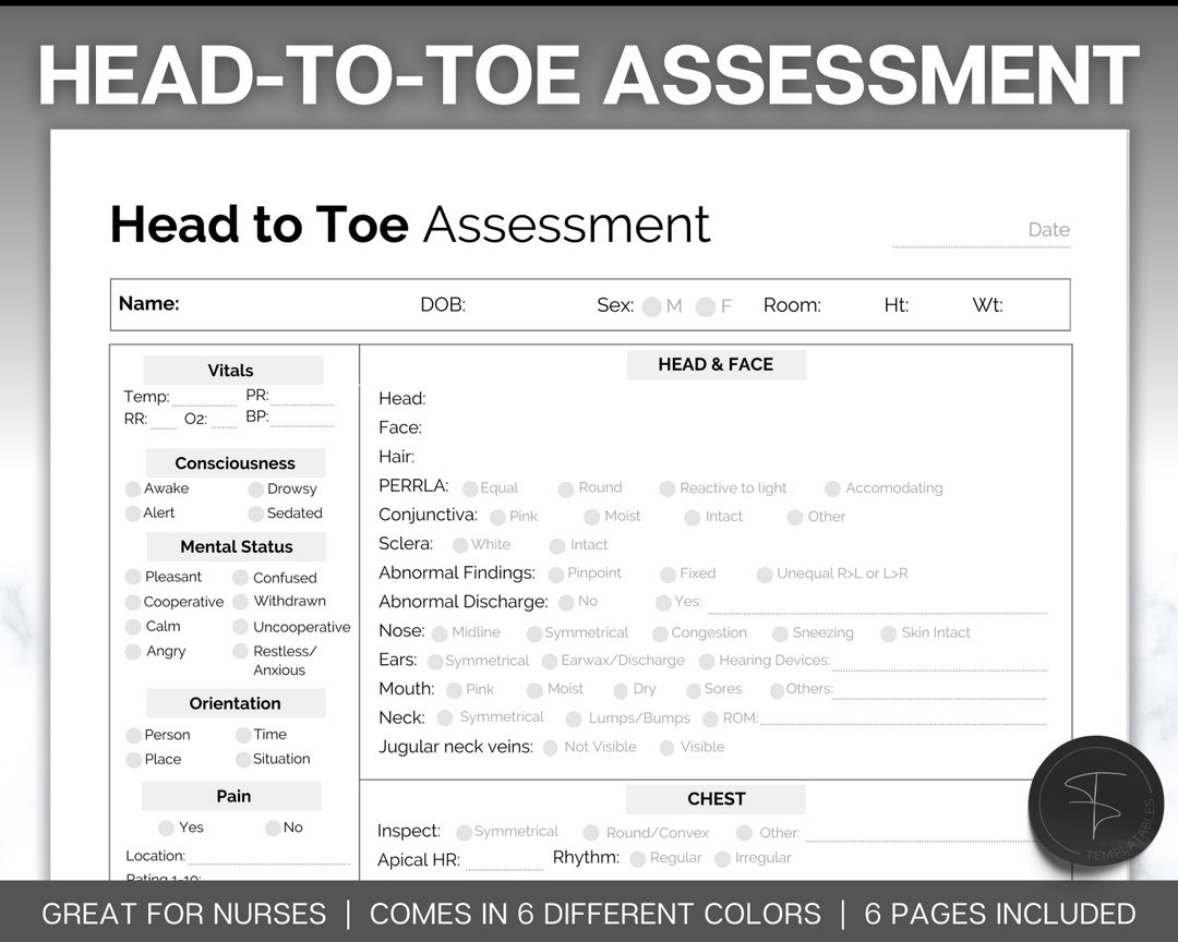 Head to Toe Assessment Sheet, Head-to-toe Assessment Guide, Nursing ...