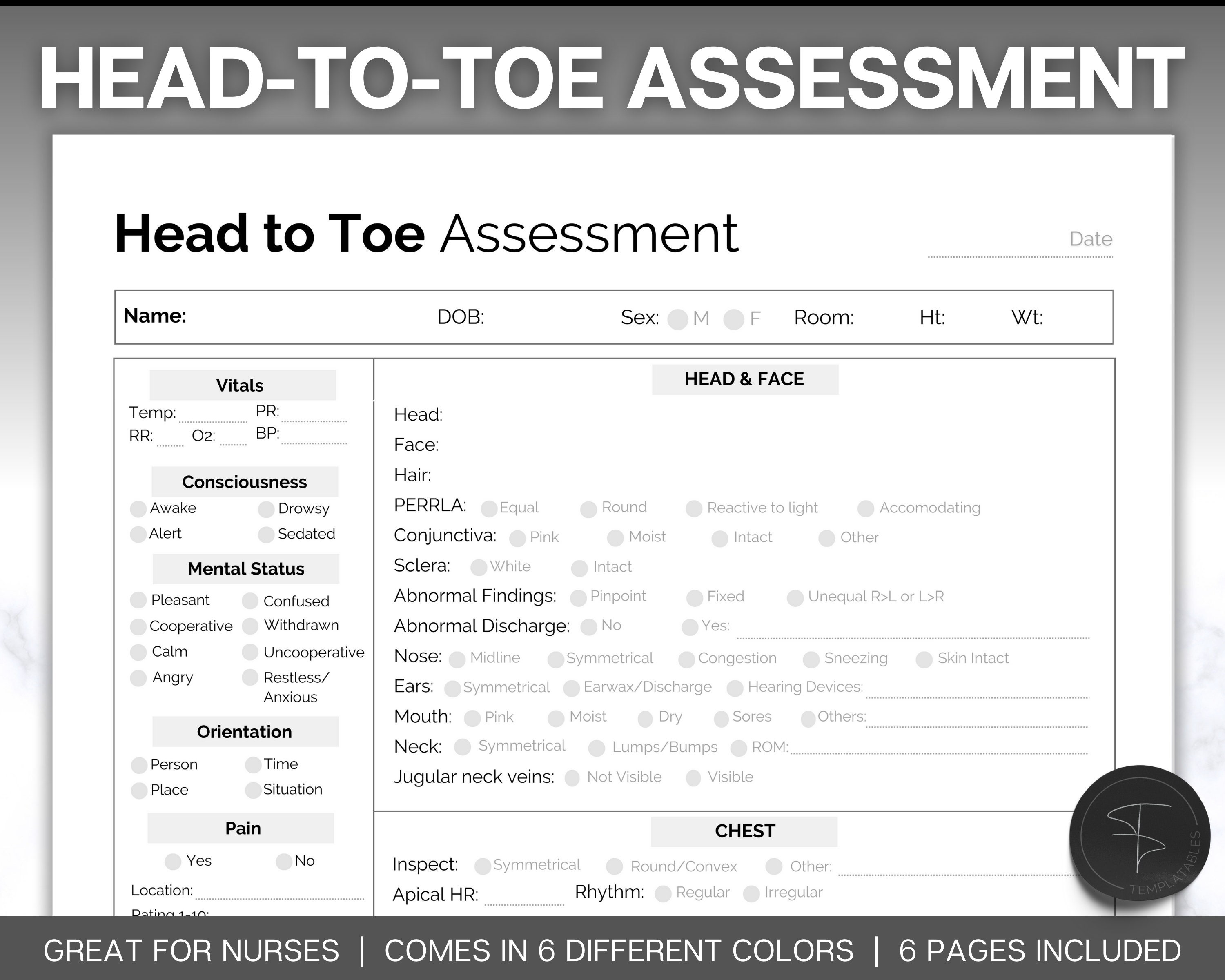 Nurse Head to Toe Assessment Sheet, Head-to-toe Assessment Guide ...