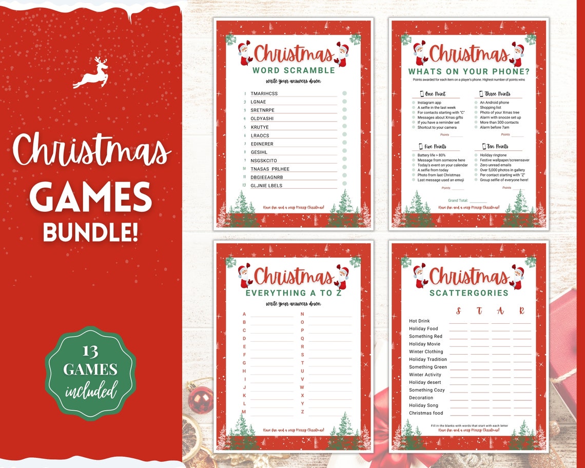 13 CHRISTMAS GAMES BUNDLE Holiday Game Printables Fun Family | Etsy