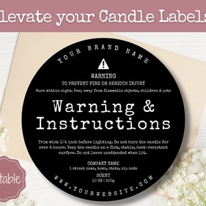 EDITABLE Candle Warning Label Template, Candle Care & Fire Safety ...