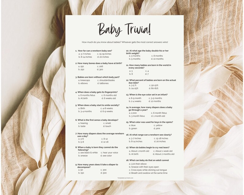 Baby Shower Trivia Game Printable Baby Shower Games Baby - Etsy