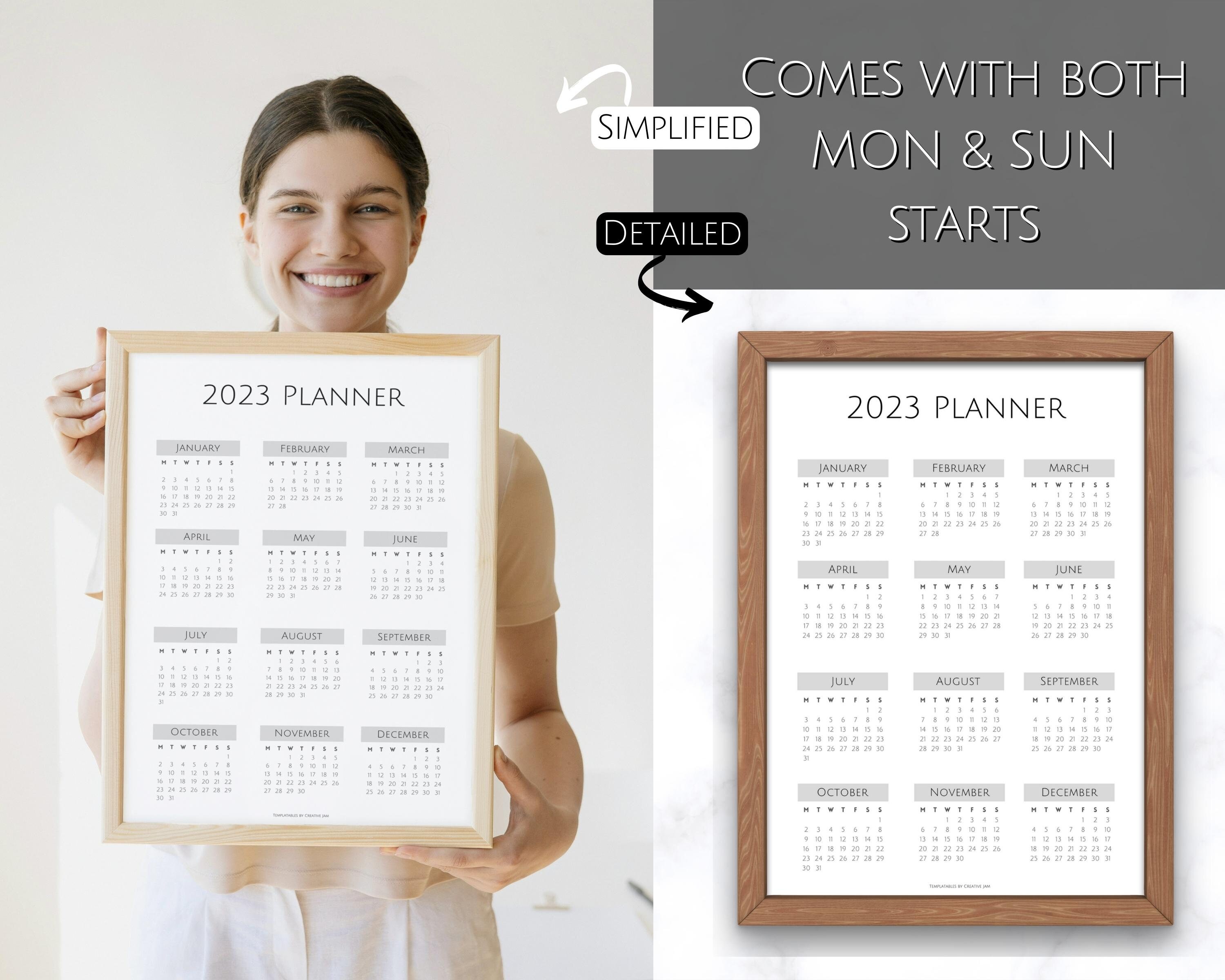 2023 Wall Calendar Printable Year at a Glance Calendar Year - Etsy