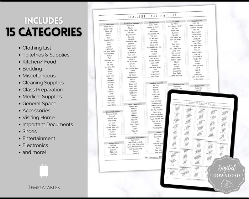 Printable College Packing List, Back to School, Packing Checklist ...