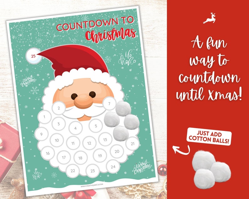 Santa Christmas Countdown Countdown to Christmas Printable - Etsy
