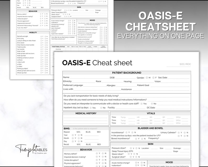 OASIS-E Cheatsheet, Oasis Home Health Nurse Template, Nurse Report Sheet, Nurse Brain, Caregiver ...