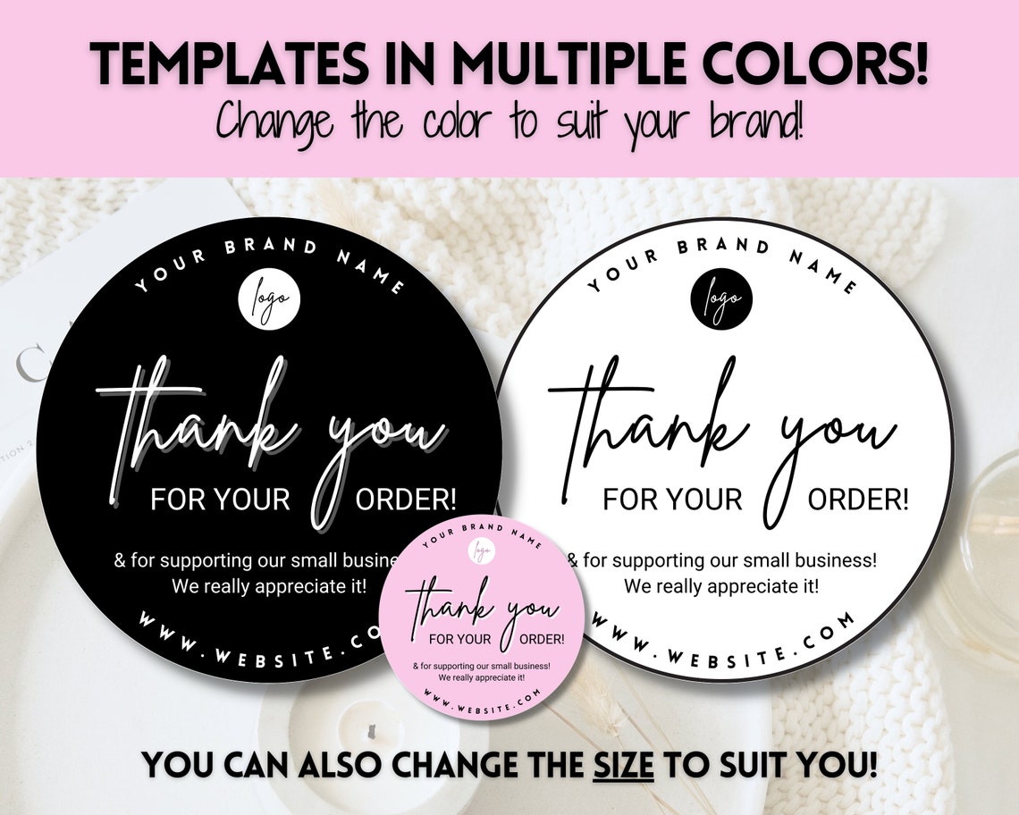 EDITABLE Thank You Sticker Digital Thank You Label Template - Etsy