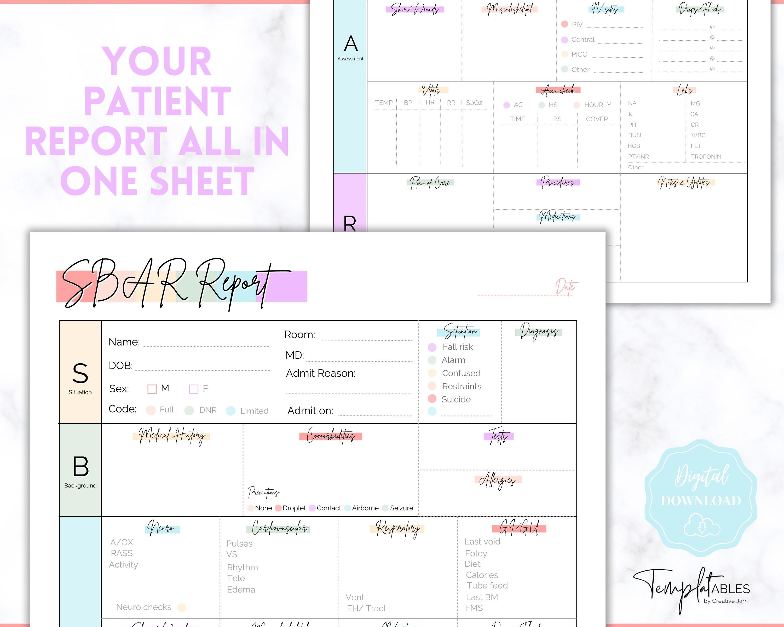 SBAR Nurse Brain Sheet Nurse Report Sheet ICU Nurse Report - Etsy Canada
