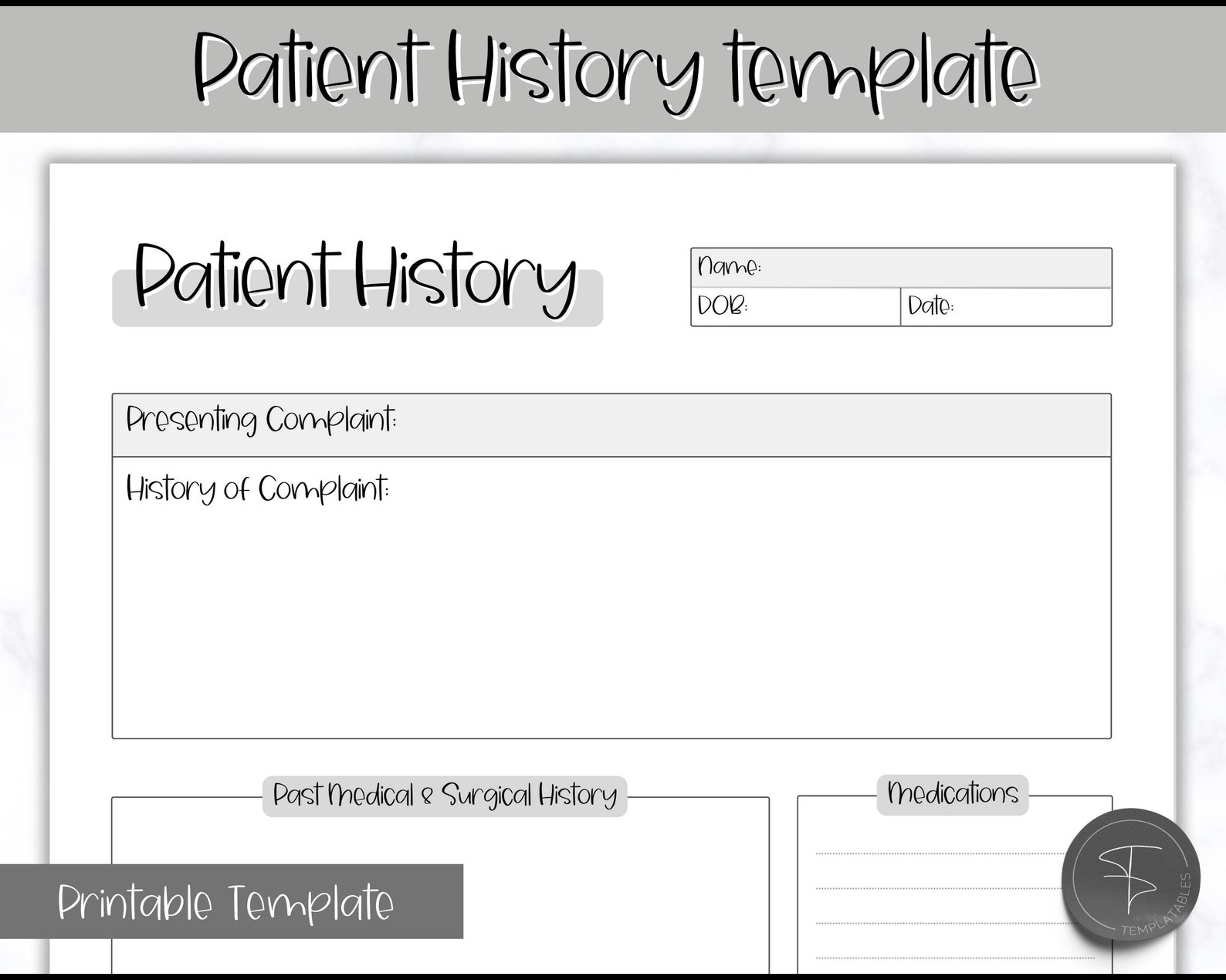 Printable Patient History Sheet Medical History Patient - Etsy