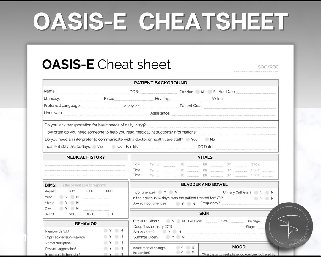 OASIS-E Cheatsheet, Oasis Home Health Nurse Template, Nurse Report ...