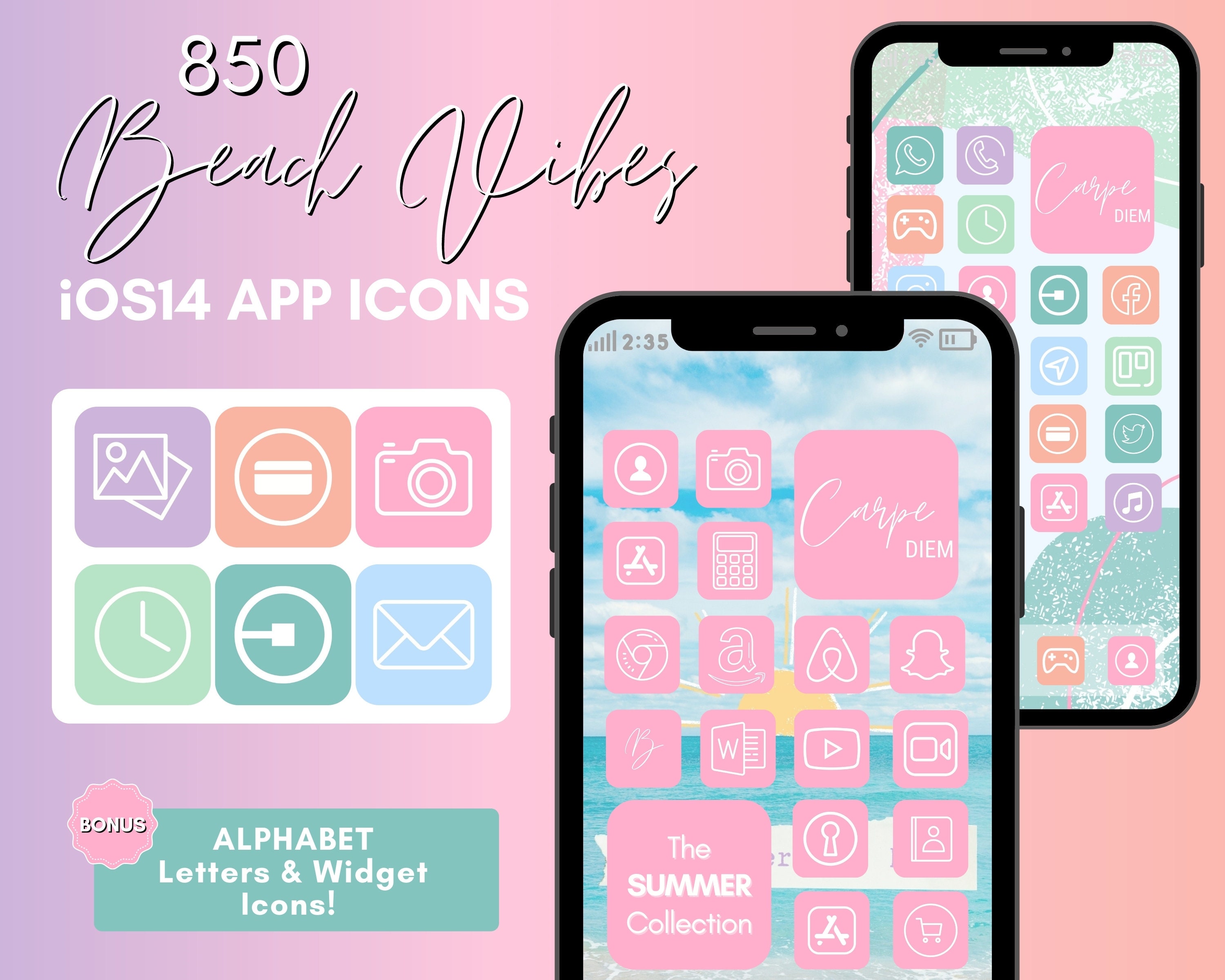Stationery Widget iOS Covers Beach Vibes iOS 14 App Icon Bundle App ...