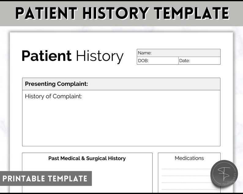 Printable Patient History Sheet Medical History Patient - Etsy