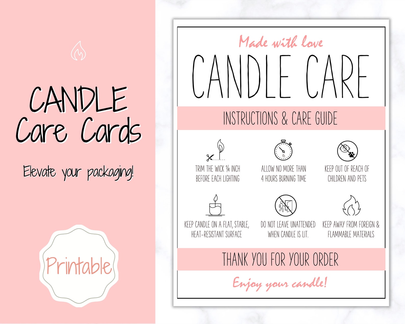 Candle Care Card Printable Candle Care Guide Candle Safety | Etsy