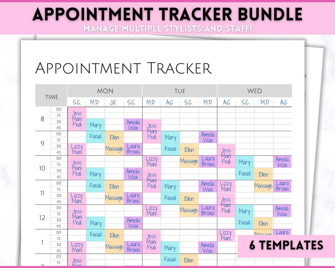 Appointment Tracker Printable, 15 Minute, Salon Planner, Therapist Appt ...
