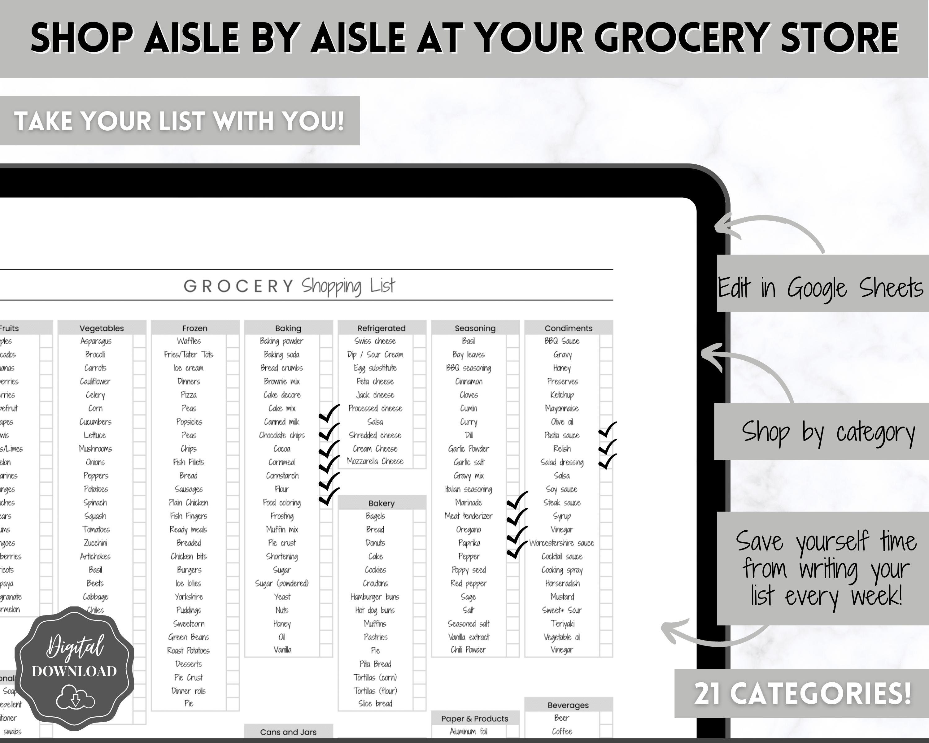 EDITABLE Grocery List, Master Grocery List Printable, Weekly Shopping ...