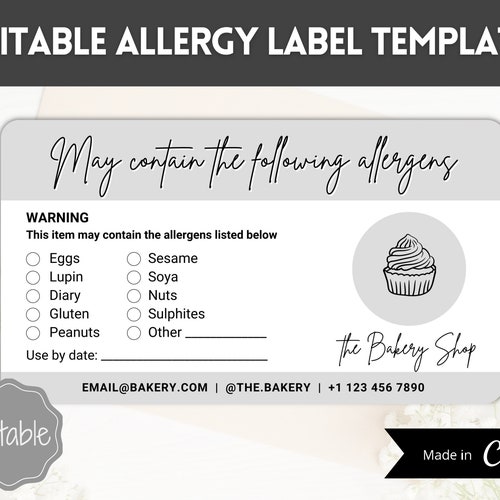 EDITABLE Allergy Label Template Allergen Label Allergy - Etsy