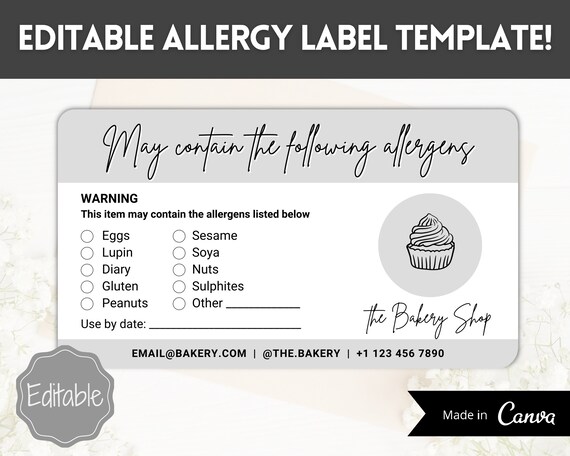 EDITABLE Allergy Label Template Allergen Label Allergy | Etsy