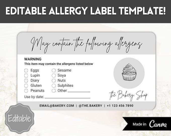 Editable Food Allergy Label Template, Cake Baker Labels, Cake Maker ...