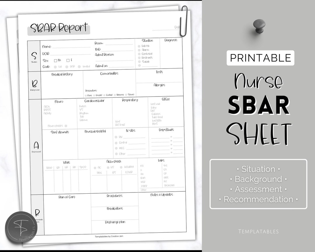 SBAR Nurse Brain Sheet, Nurse Report Sheet, ICU Nurse Report, RN ...
