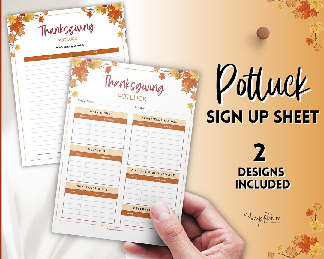 Thanksgiving Potluck Sign up Sheet, Potluck Signup Sheet, Thanksgiving ...