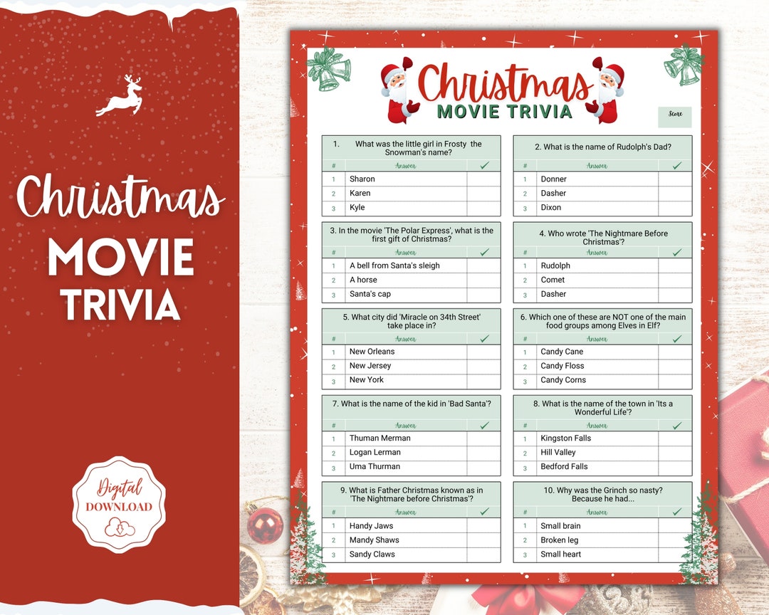 Christmas MOVIE TRIVIA Game! Holiday Game Printables, Xmas Party Game ...