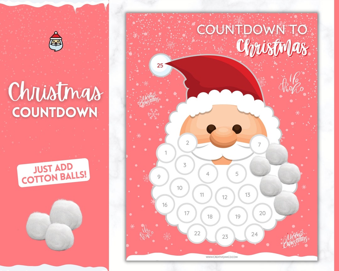 Santa Christmas Countdown! Countdown to Christmas Printable, Cotton ...