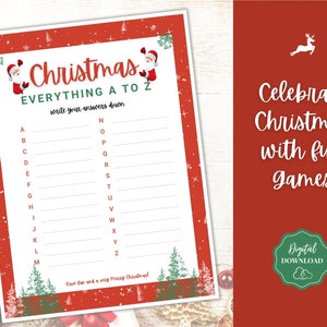 Holiday A to Z Game! A-Z Christmas Game Printables, Xmas Party Game ...
