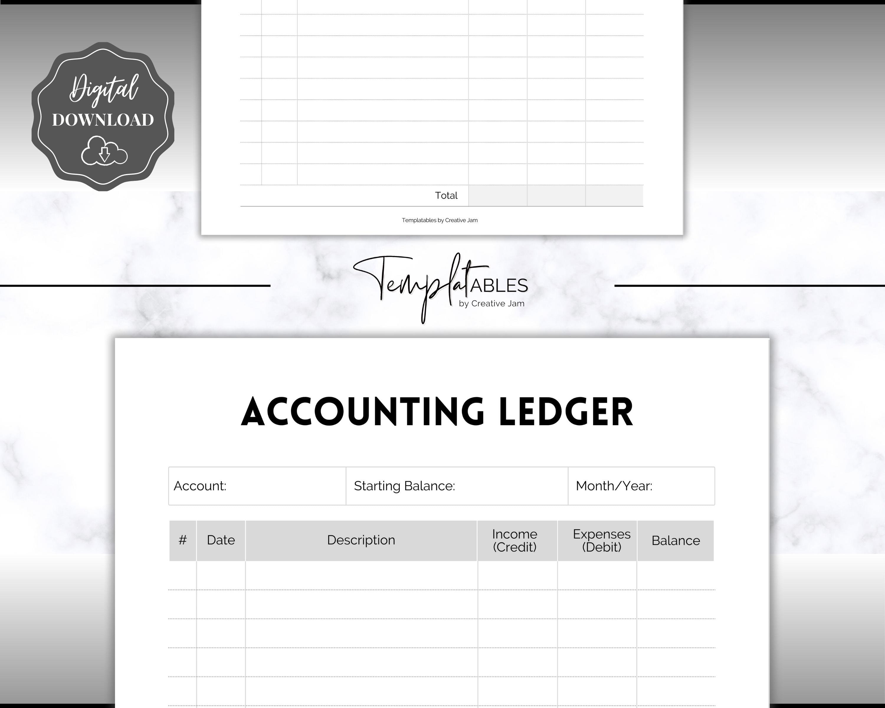 Printable Accounting Ledger, Business Ledger Book, Accounting Template ...