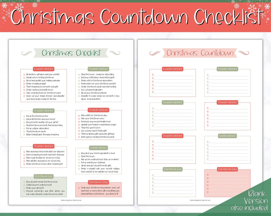 Christmas Countdown Checklist, Christmas Planner Printable, Holiday ...