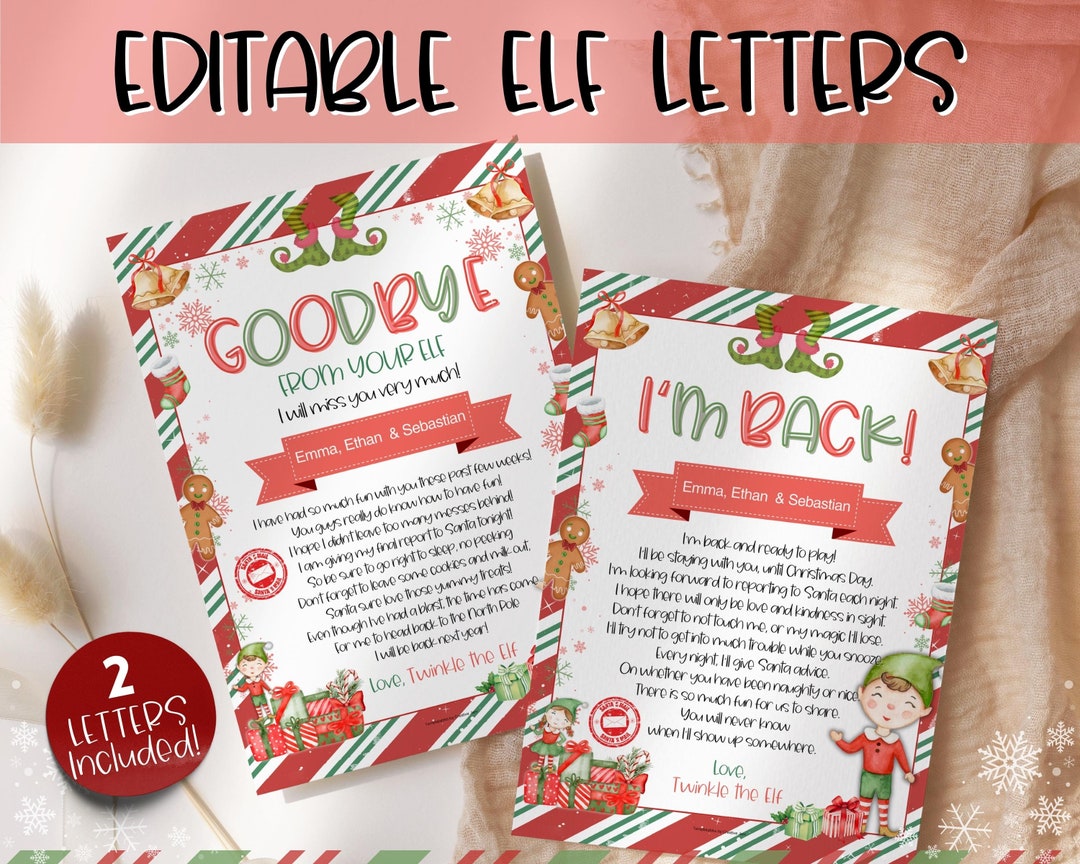 Elf Arrival Letter BUNDLE, EDITABLE Elf Letters, Elf Goodbye Letter ...