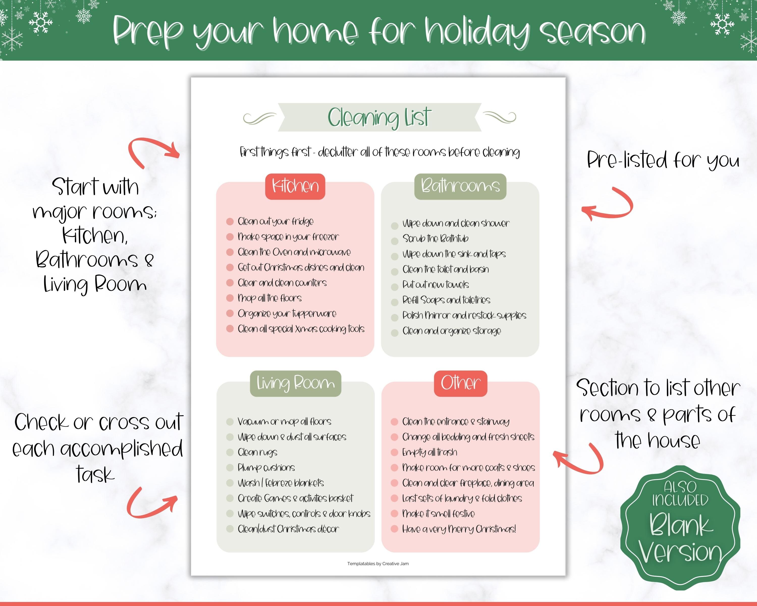 Christmas Cleaning Checklist, Printable Cleaning Planner, House Chores ...