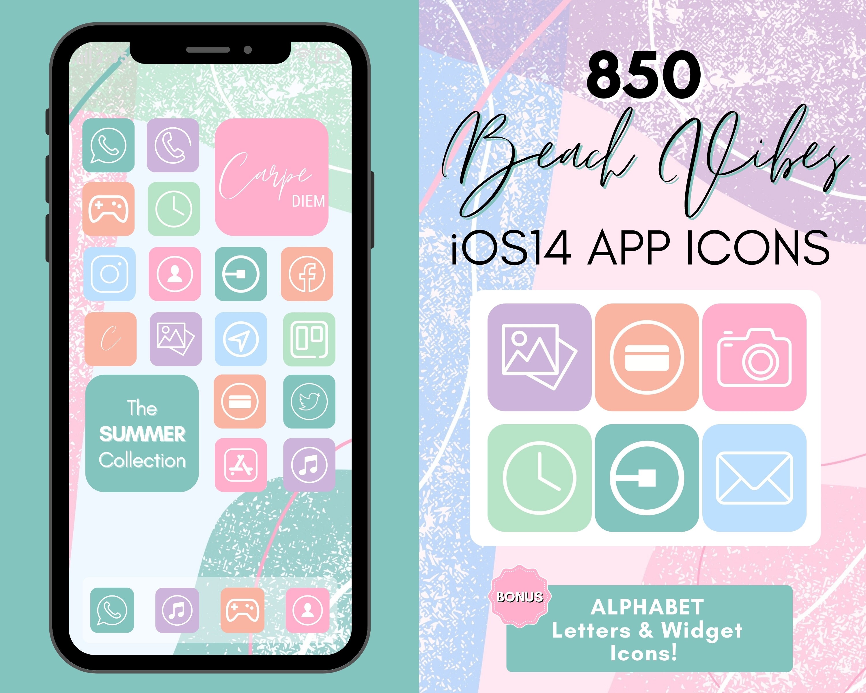 Stationery Widget iOS Covers Beach Vibes iOS 14 App Icon Bundle App ...