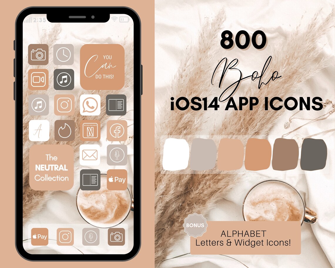 Boho Fall Theme Ios 14 App Icons 800 Boho Aesthetic Iphone - Etsy