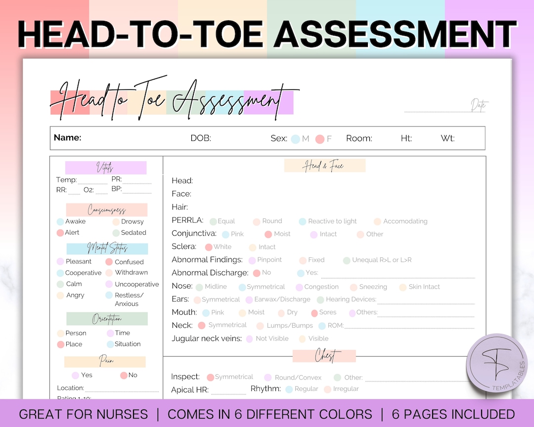 Nurse Head to Toe Assessment Sheet, Head-to-toe Assessment Guide ...