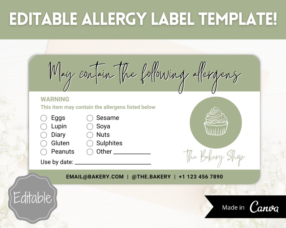 Allergen Label Template Editable Allergy Label Allergy - Etsy