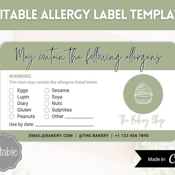 Allergy Warning Label Printable - Etsy