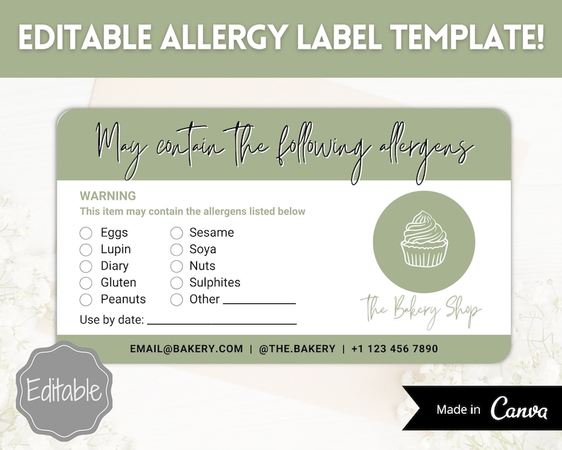 Allergen Label Template Editable Allergy Label Allergy - Etsy