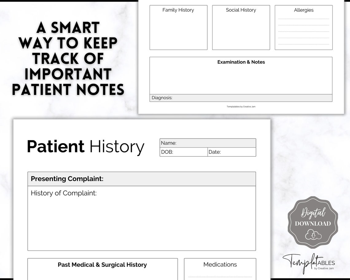 Patient History Sheet, Printable Medical History Patient Report Sheet ...