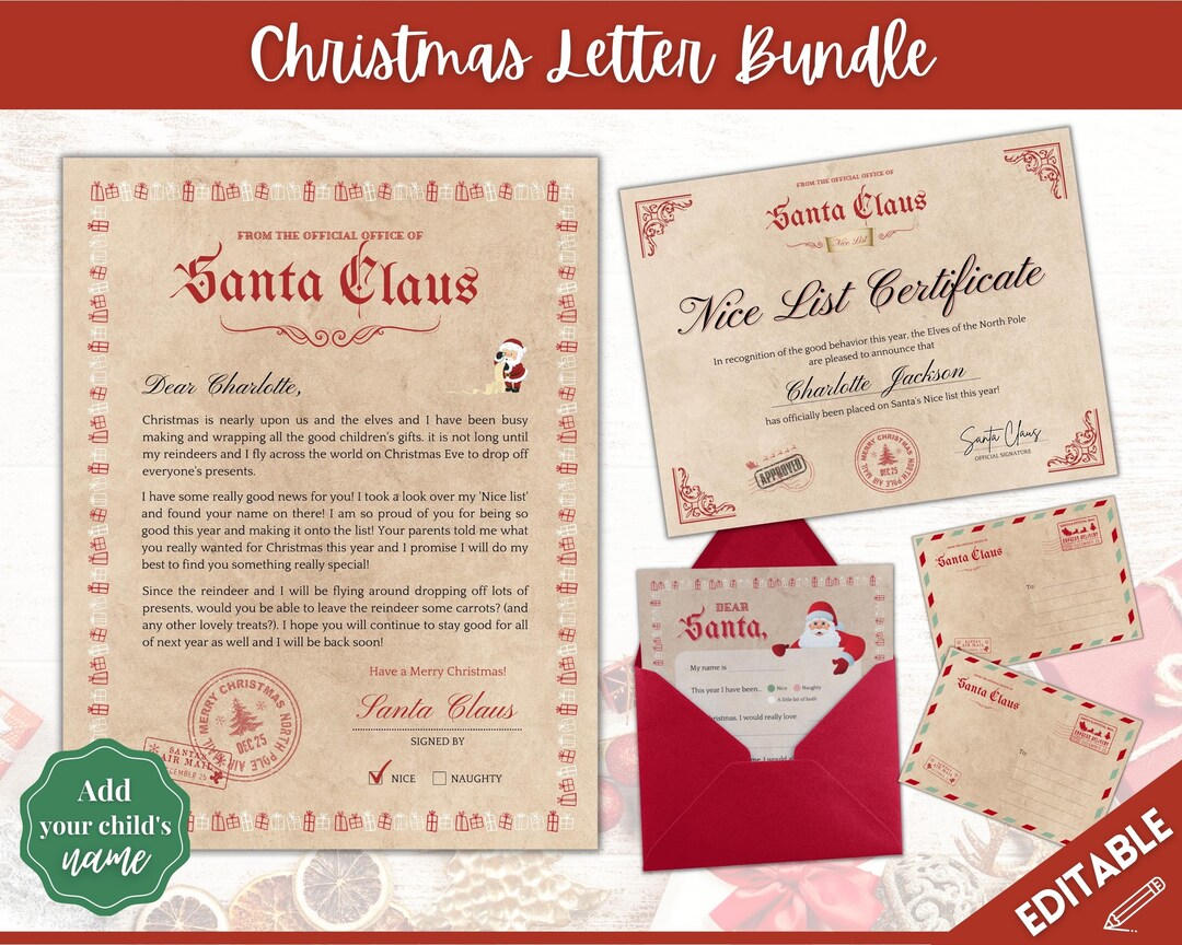 Letter From Santa BUNDLE, Nice List Certificate, Letter to Santa, Kids ...