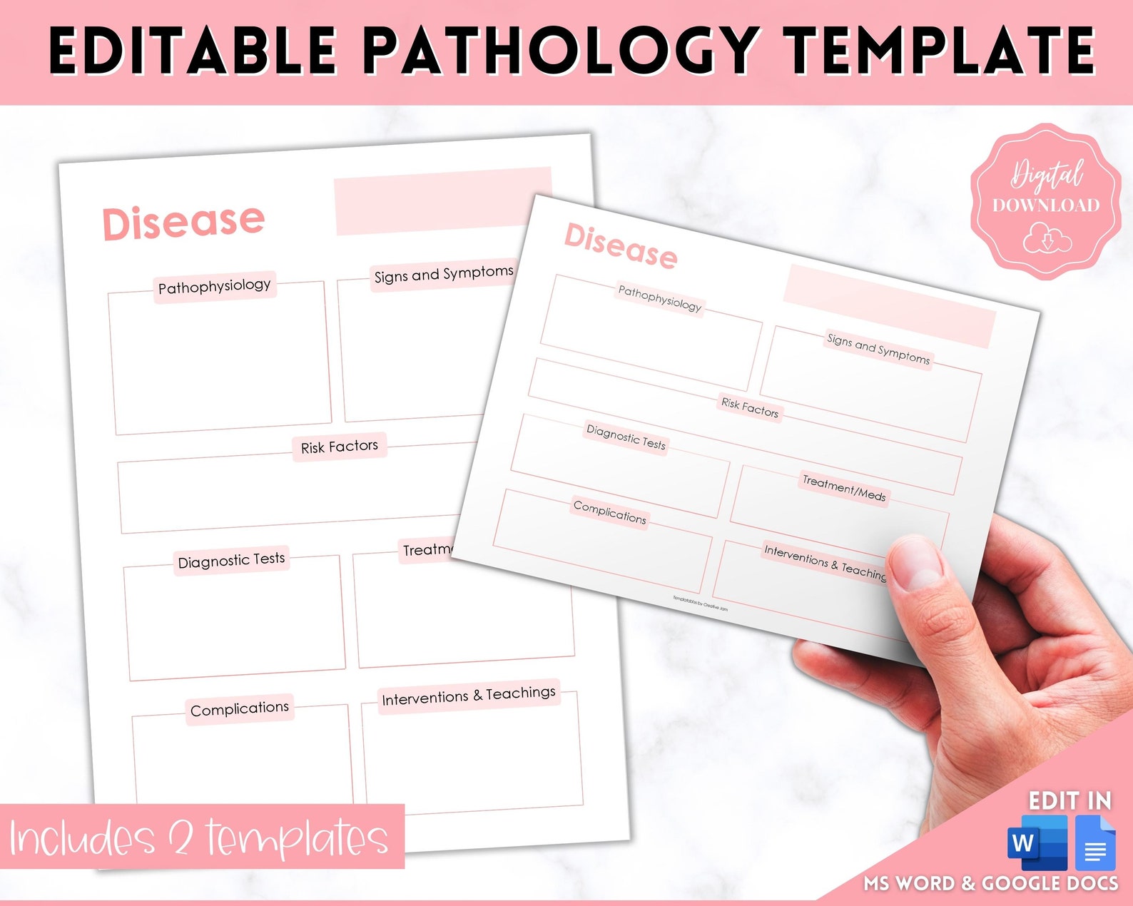 EDITABLE Nursing Patho Disease Template Pathophysiology - Etsy